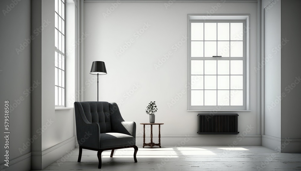 Mockup wall in solid color background live room with armchair and ...