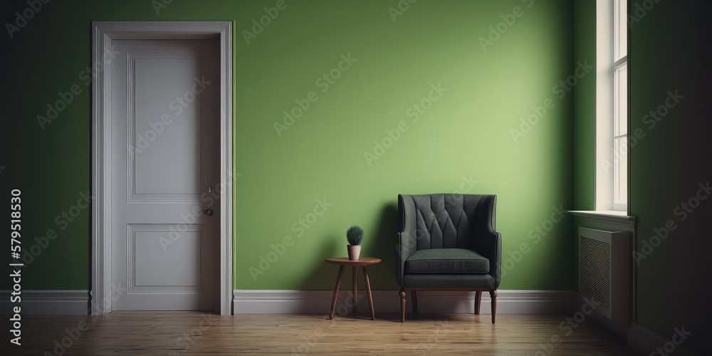 Mockup wall in solid color background live room with armchair and ...