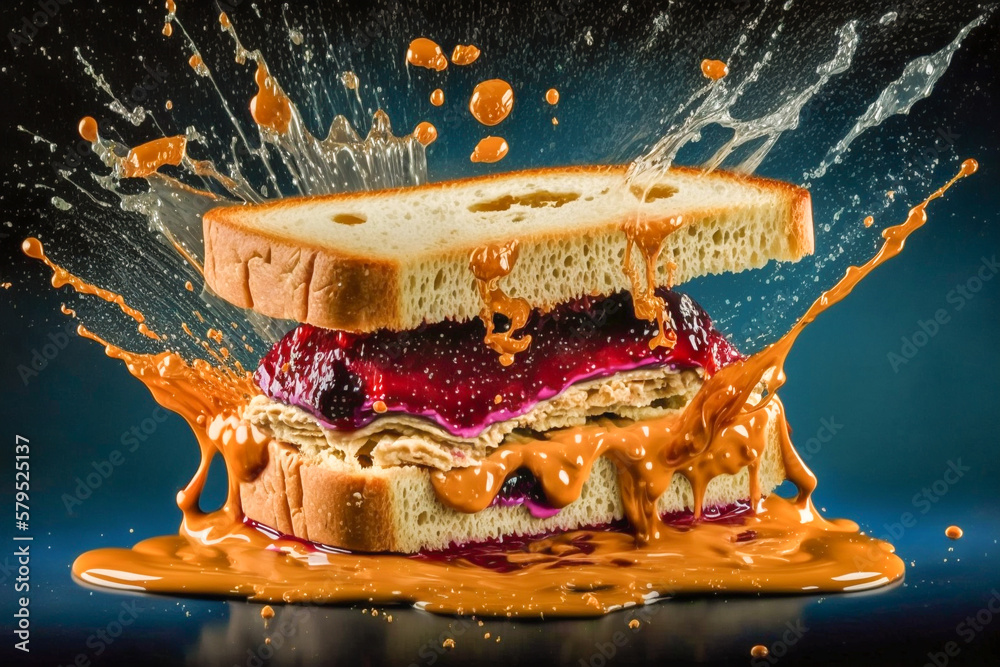 Realistic illustration of Peanut butter and jelly sandwich with peanut ...
