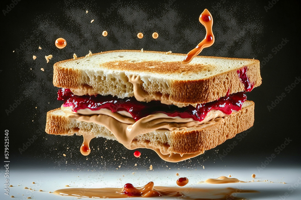 Realistic illustration of Peanut butter and jelly sandwich with peanut ...