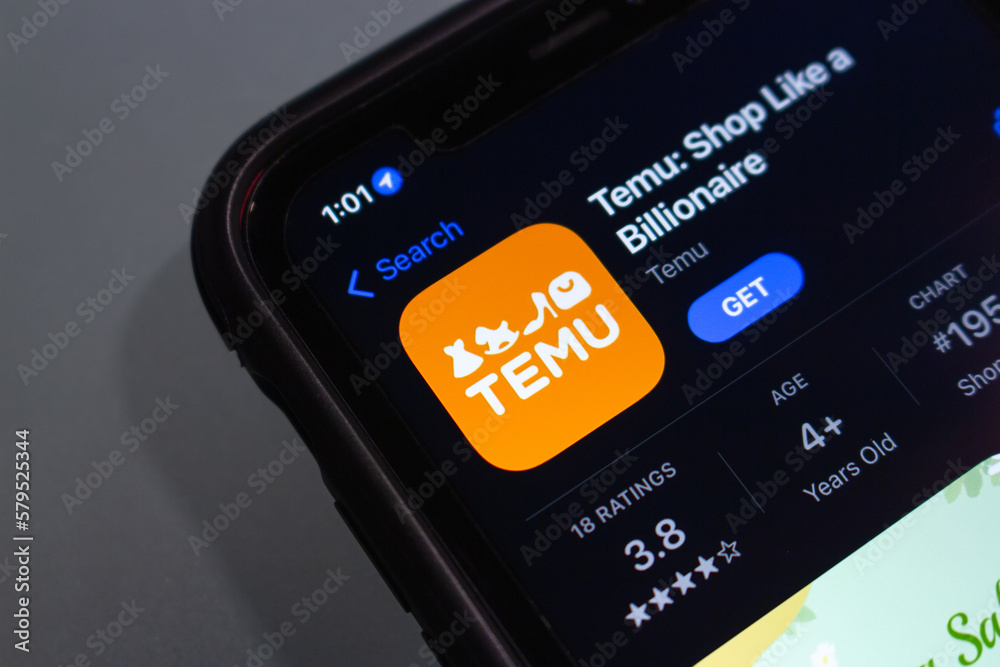 Vancouver, CANADA - Mar 8 2023 : An US-based online marketplace Temu app seen in App Store on ...