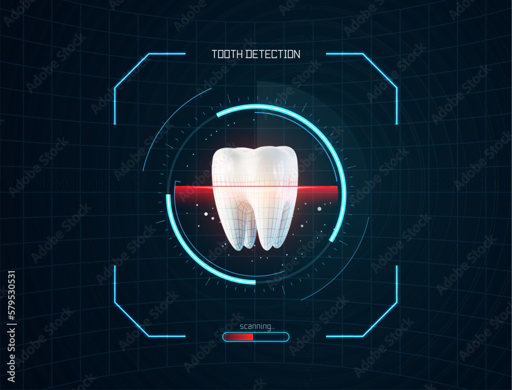 Dental exam innovation science research. 3d vector tooth scanning x-ray ...