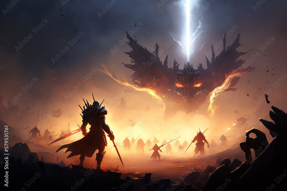 Epic battle scene,concept art piece that depicts a large-scale battle ...