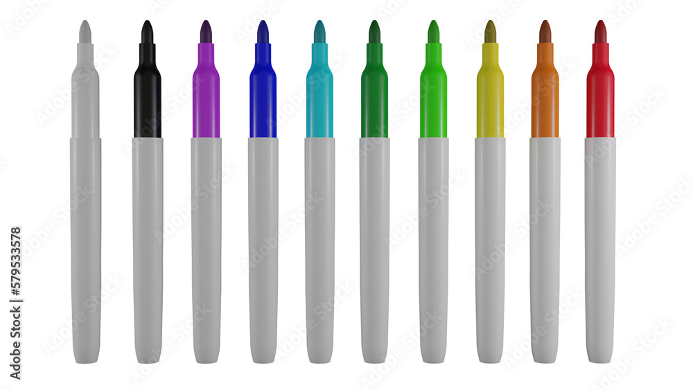 Set of colorful marker pens isolated on transparent background. Minimal ...