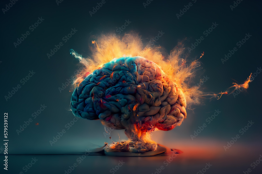 concept of a human brain full with creativity, shows multiple colors ...