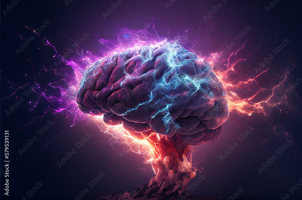 concept of a human brain full with creativity, shows multiple colors ...