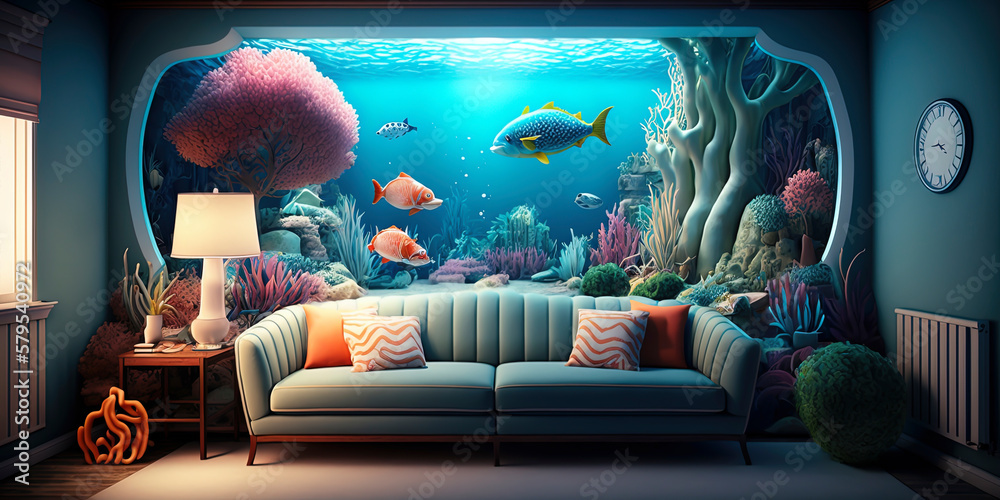 brilliant coral reef themed interior design AI-Generated Stock ...