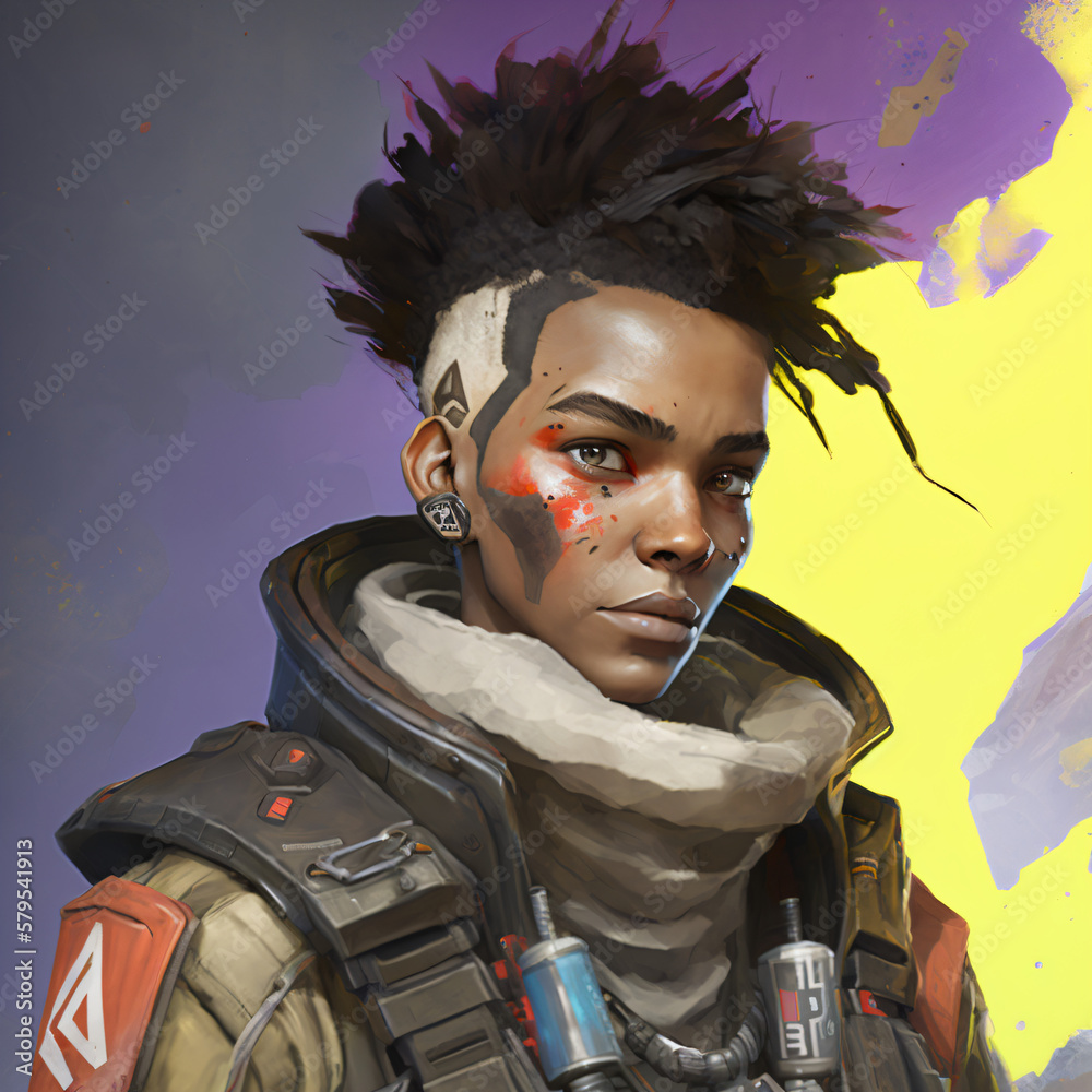 cyberpunk style black girl with mohawk hair and technical clothing ...