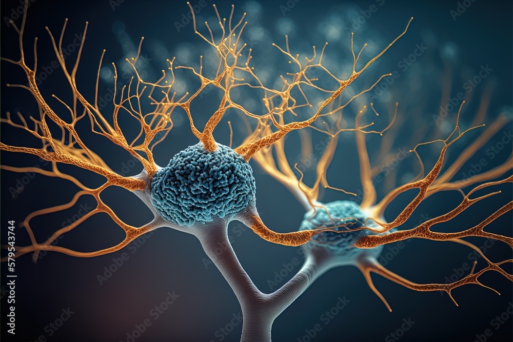 Firing neurons in the brain, bright neon colors and sparkles in 8K ...