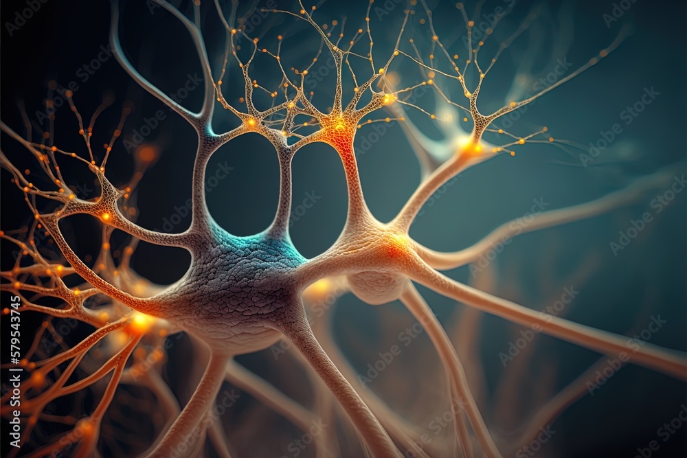 Firing neurons in the brain, bright neon colors and sparkles in 8K ...