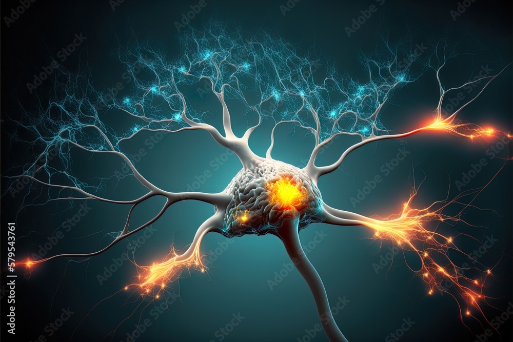 Firing neurons in the brain, bright neon colors and sparkles in 8K ...