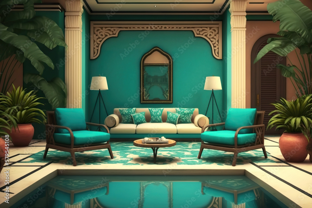 design of a home lounge with a swimming pool, concept of Interior ...