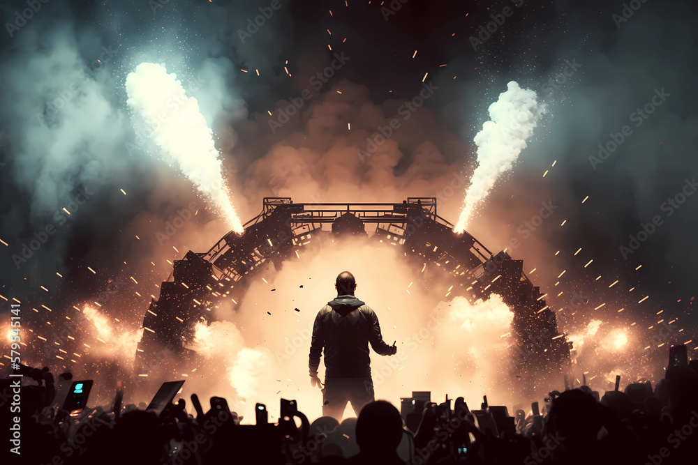 a DJ plays a set at a massive arena to a full crowd at a top tier ...