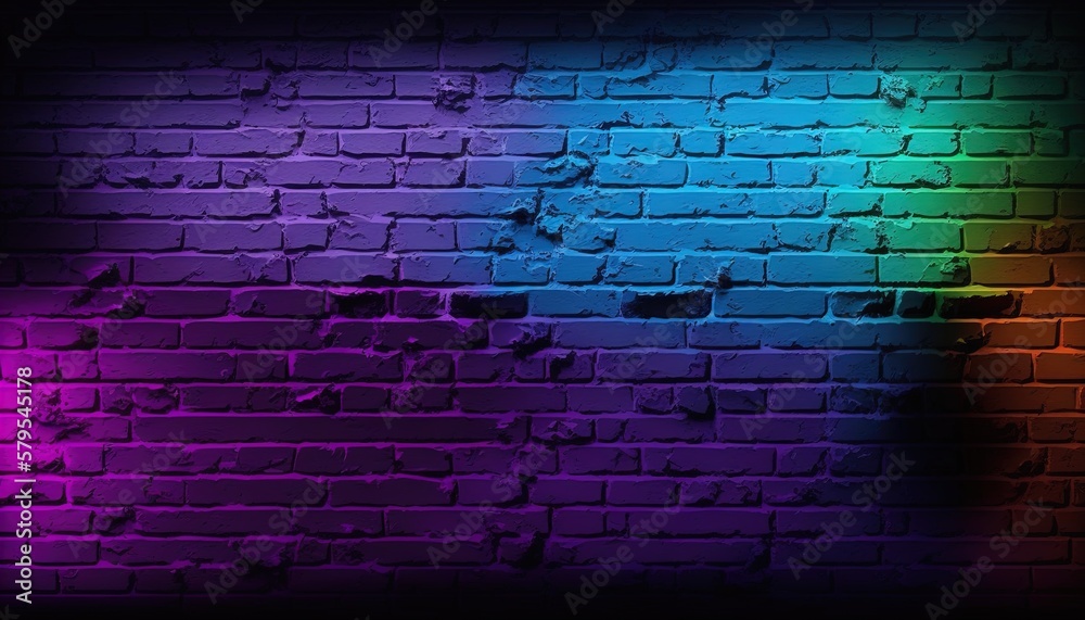 Brick wall in neon colors in 8K created with generative ai technology ...