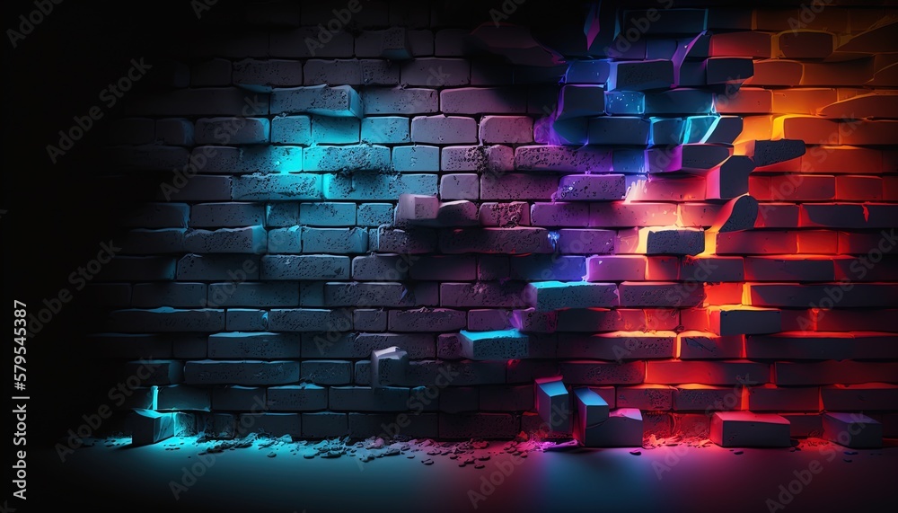 Brick wall in neon colors in 8K created with generative ai technology ...