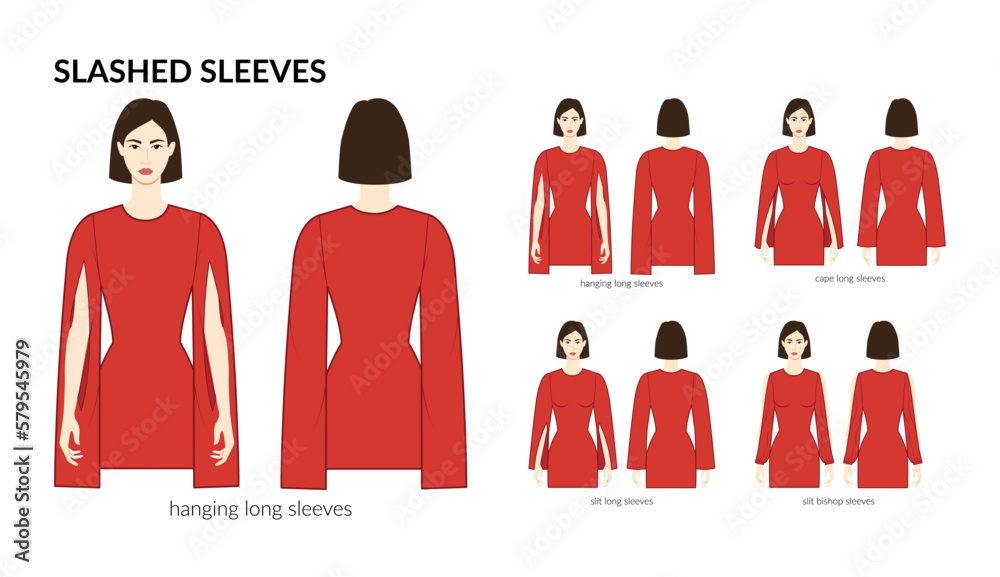Set of Slashed sleeves clothes long, short, hanging, cape, slashed ...