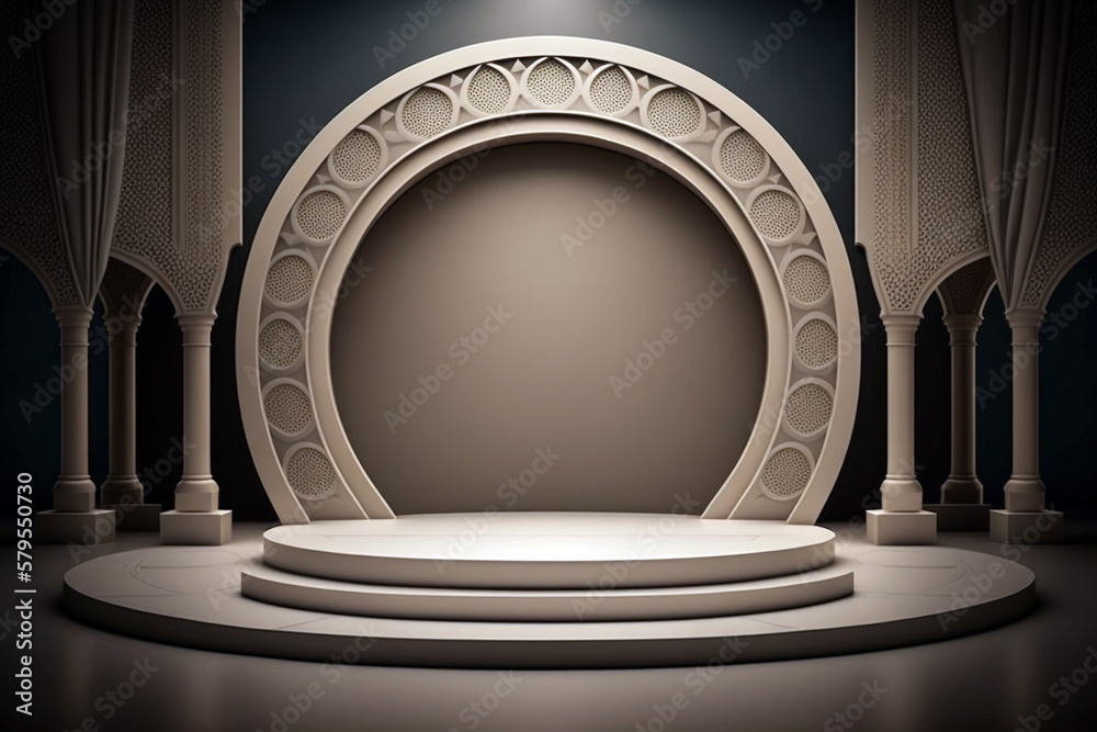 Empty podium stage for product display with islamic architecture style ...