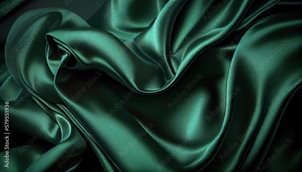 Texture of silk fabric. Dark green silk satin background. Beautiful ...