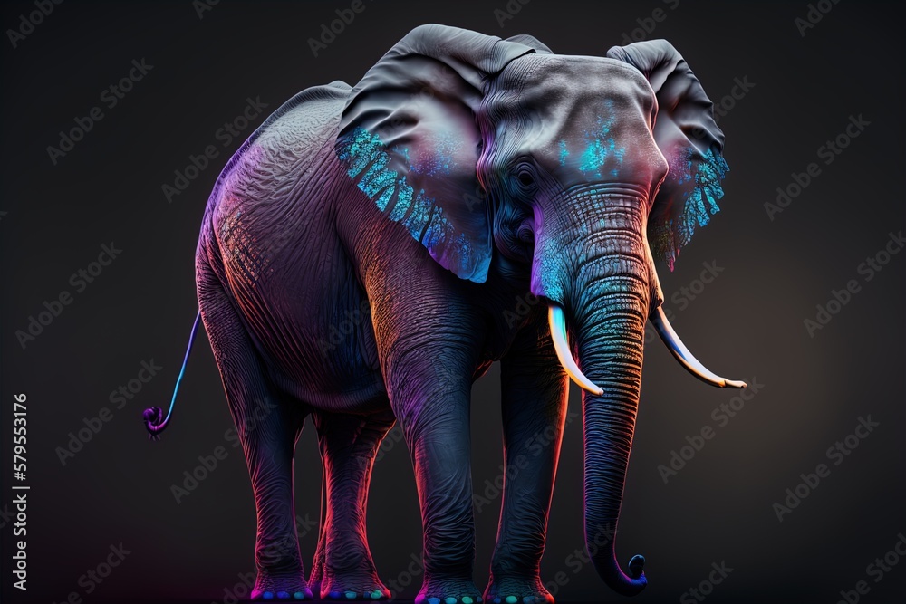 Elephant neon isolated, phantasmal iridescent and psychedelic gradients ...