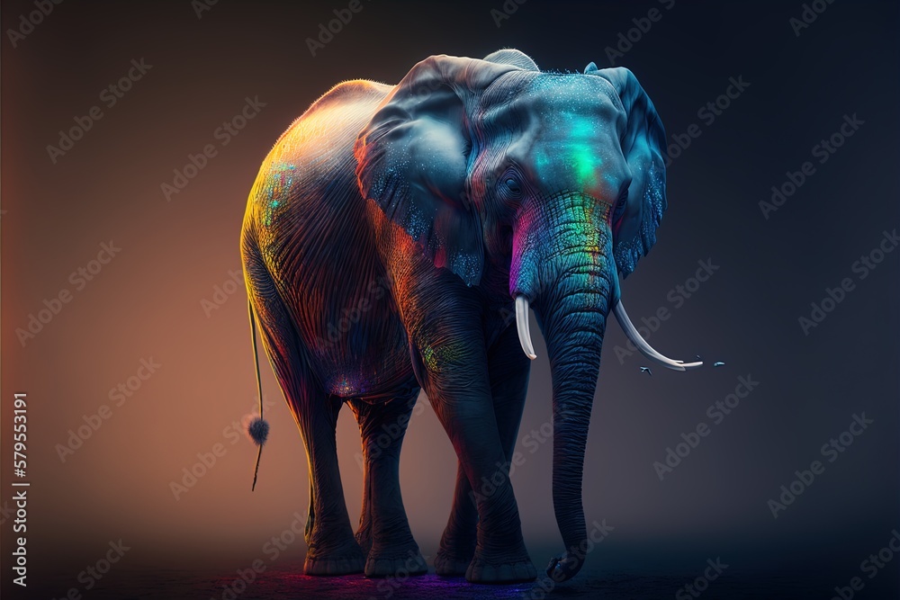 Elephant neon isolated, phantasmal iridescent and psychedelic gradients ...