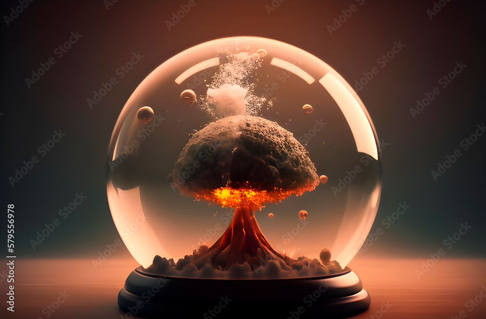 nuclear explosion in a metropolis inside a glass ball, a catastrophe in ...