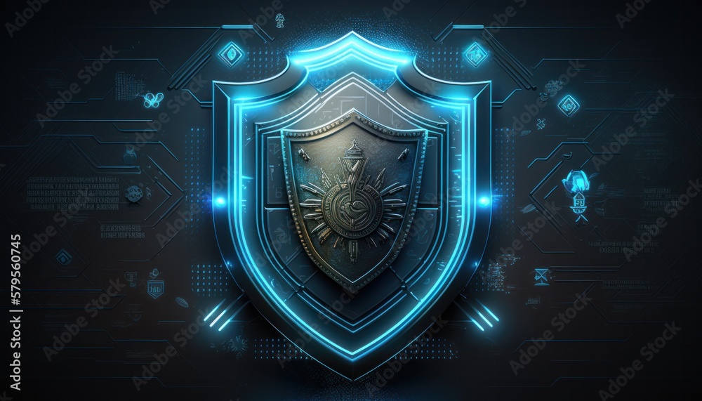 Computer cybersecurity shield lock technology background concept ...