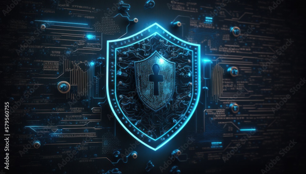 Computer cybersecurity shield lock technology background concept ...