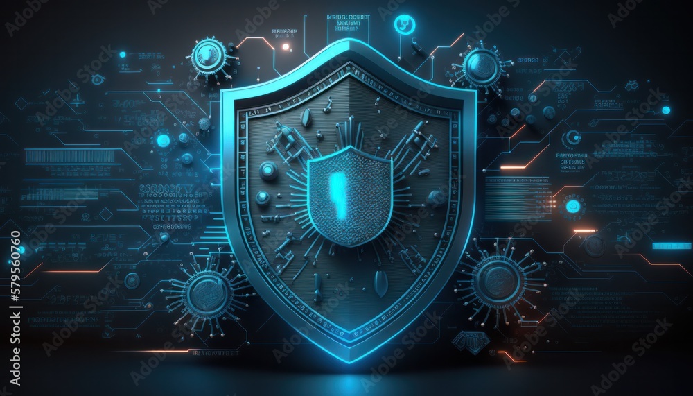 Computer cybersecurity shield lock technology background concept ...