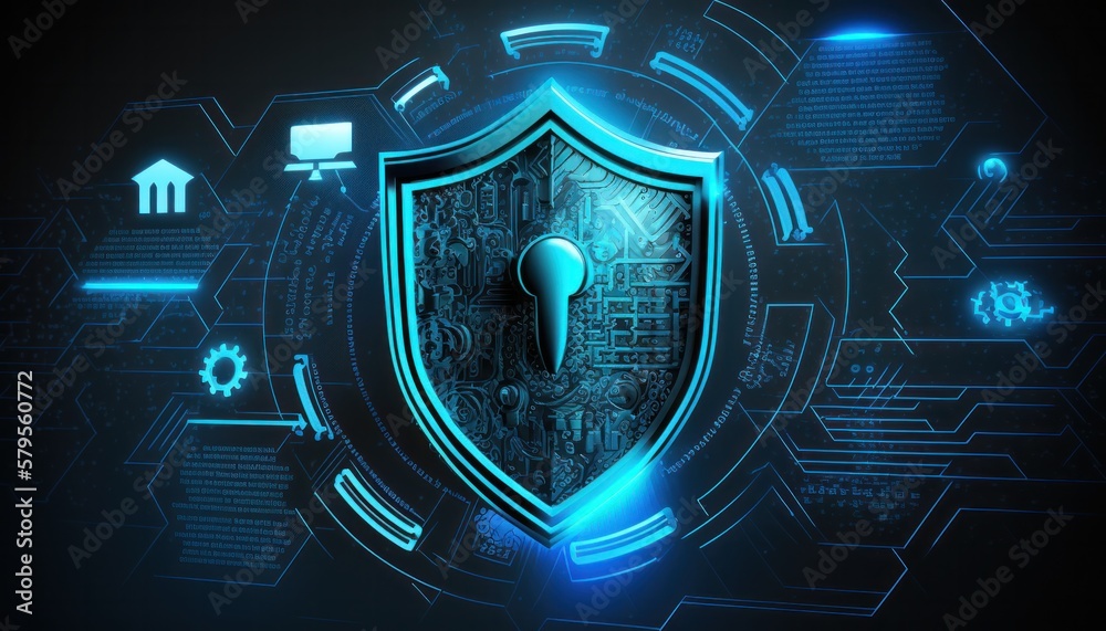 Computer cybersecurity shield lock technology background concept ...