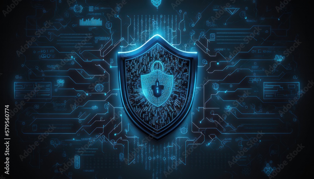 Computer cybersecurity shield lock technology background concept ...