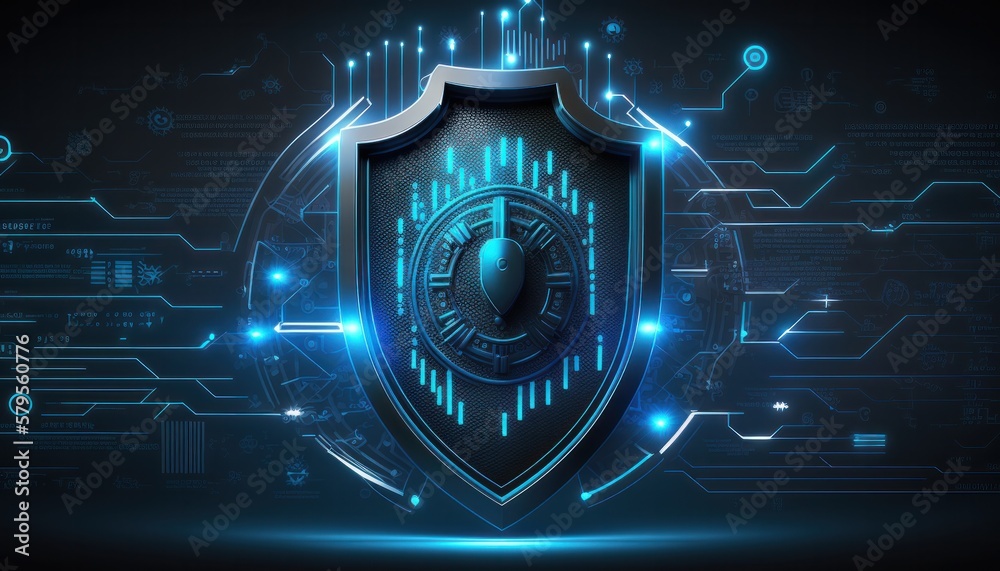 Computer cybersecurity shield lock technology background concept generative ai Stock ...