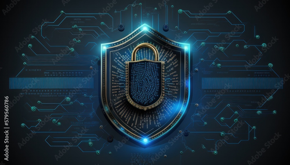 Computer cybersecurity shield lock technology background concept ...