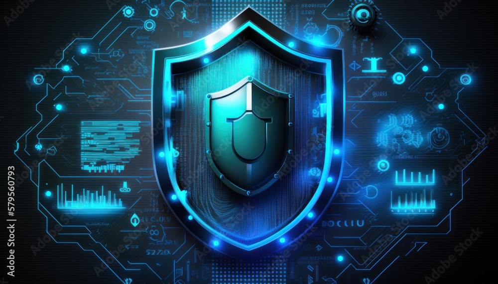 Computer cybersecurity shield lock technology background concept ...