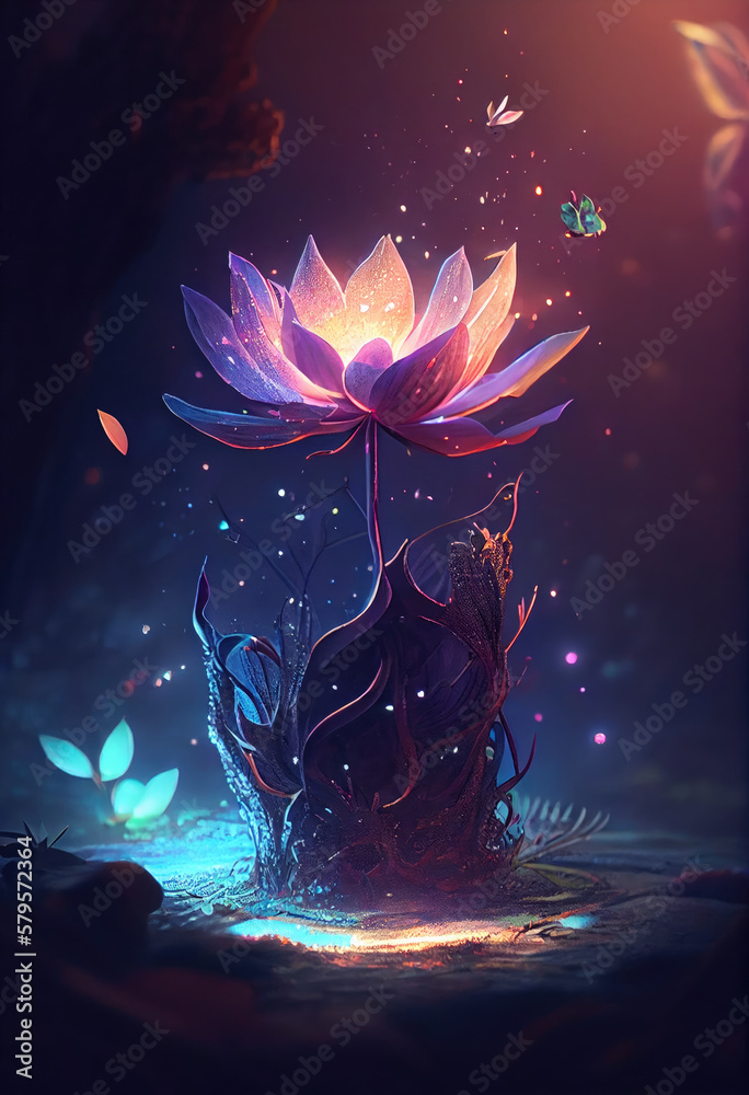 Lotus flower, Water lily. Fairy-tale blooming pink purple lotus flower ...