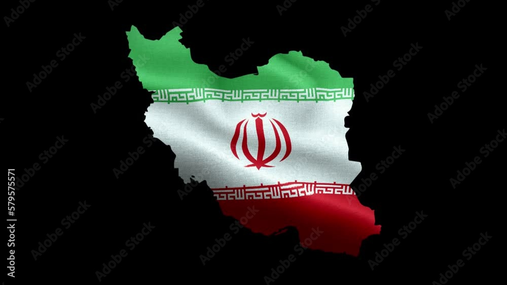 4K waving national flag of Iran on the map. Alpha channel seamless ...
