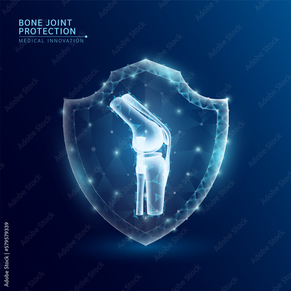 Human bone joint anatomy organ translucent low poly triangle inside ...