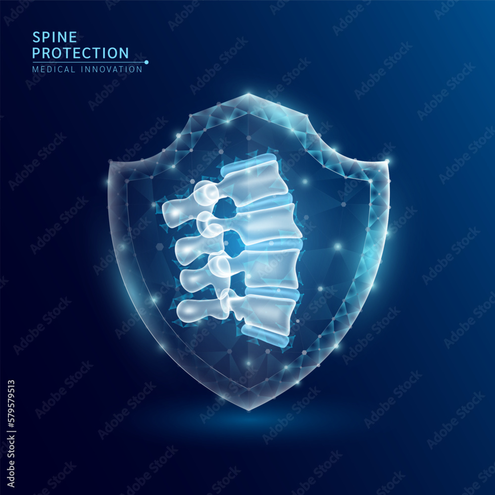 Human spine bone anatomy organ translucent low poly triangle inside ...