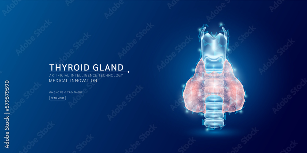 Website template. Human thyroid gland anatomy translucent low poly ...