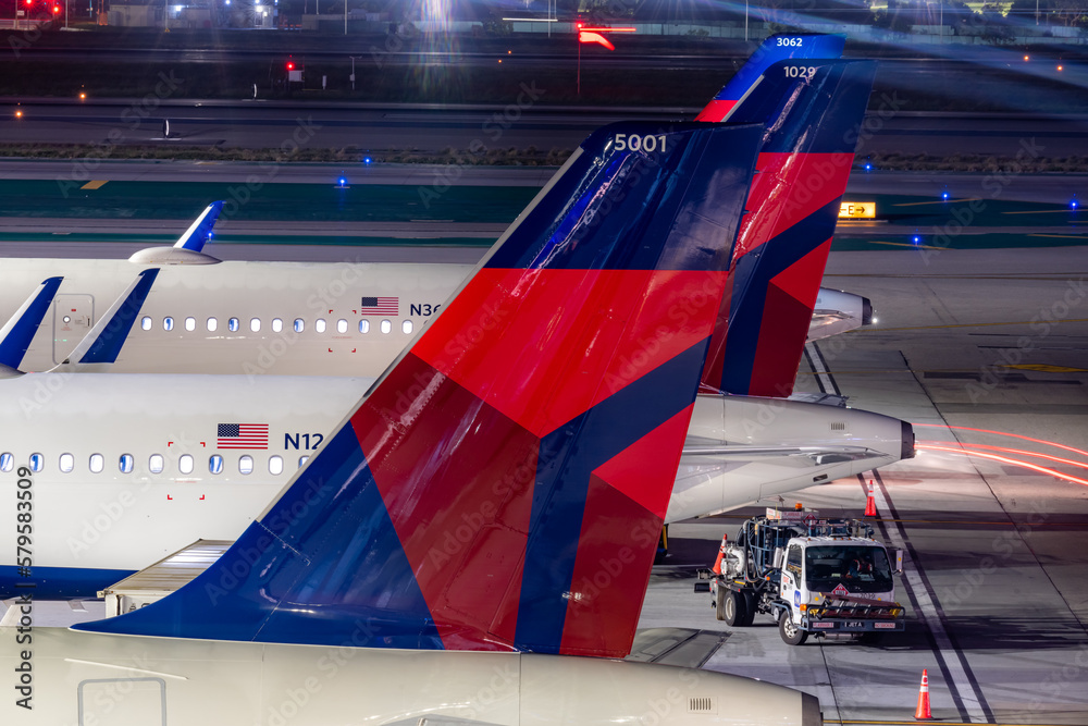 Los Angeles, CA, USA - February 7, 2023: Evening image of Delta Air ...