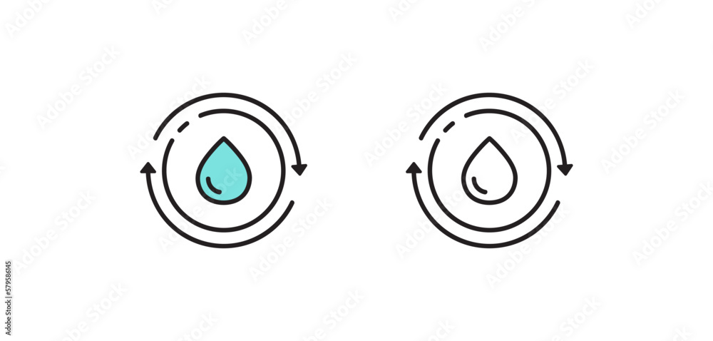 Water refill. Vector isolated icons. Black and color vector water ...