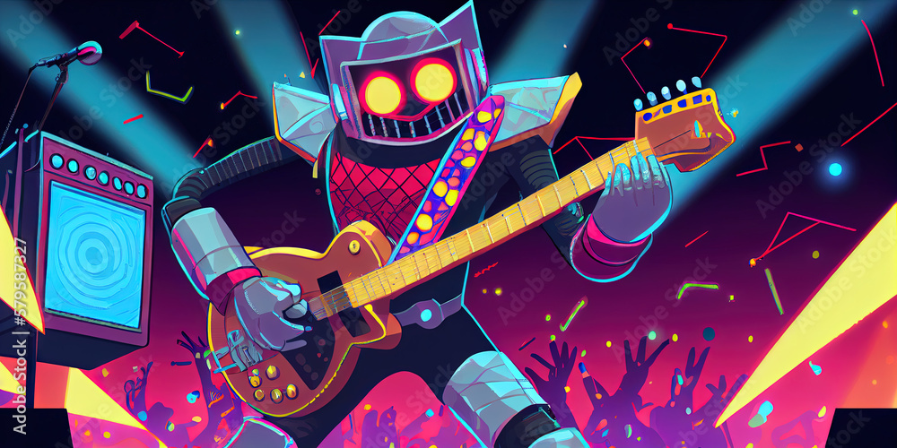Musical robot playing guitar - artificial intelligence with a colorful ...