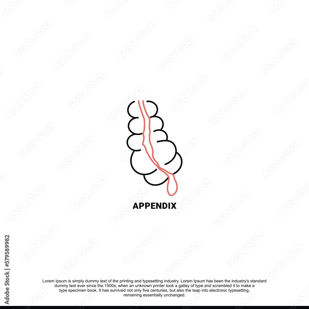 The human appendix is an anatomical icon of a line in a vector, an ...