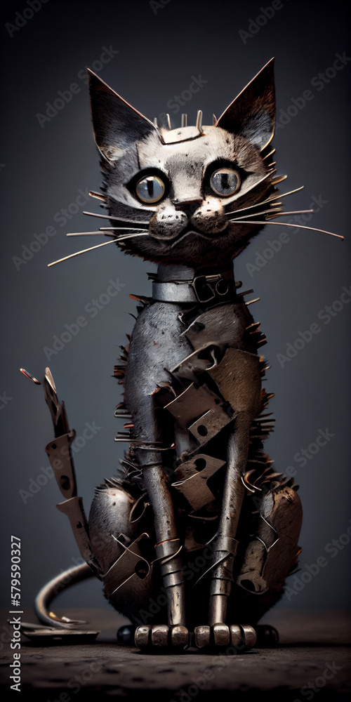 Scrap Metal Cat - Digital illustration - Generated by Artificial ...