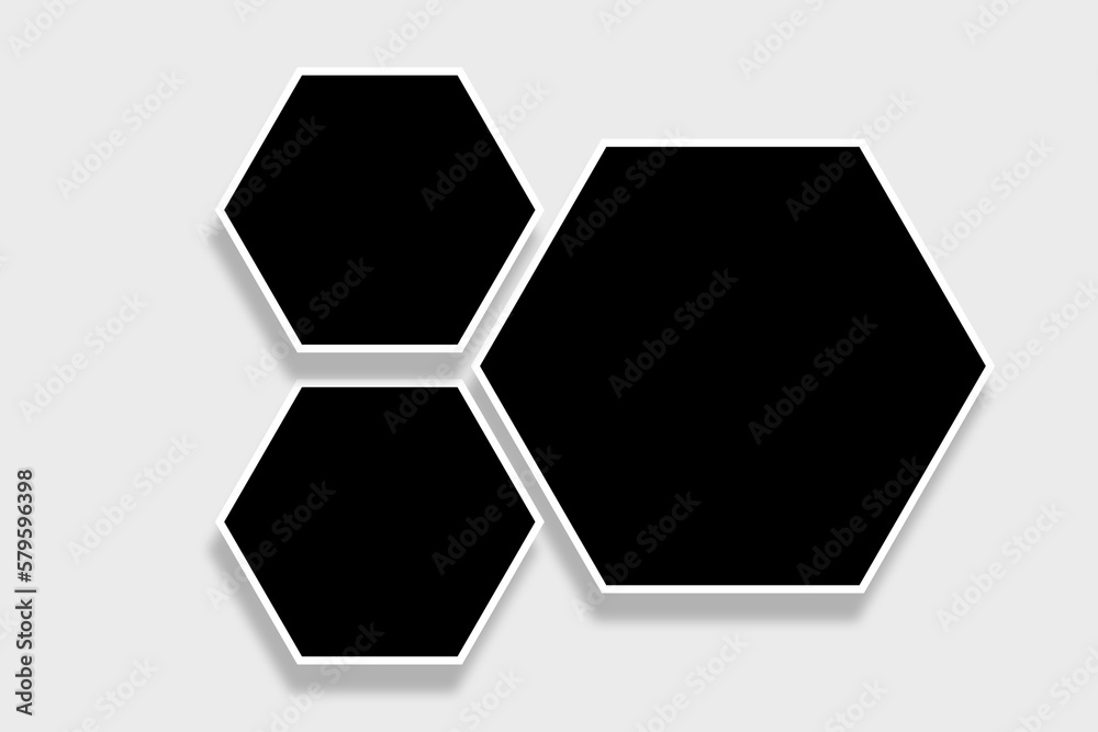 3 Polygon photo frames template of hexagon shapes in a vertical layout ...