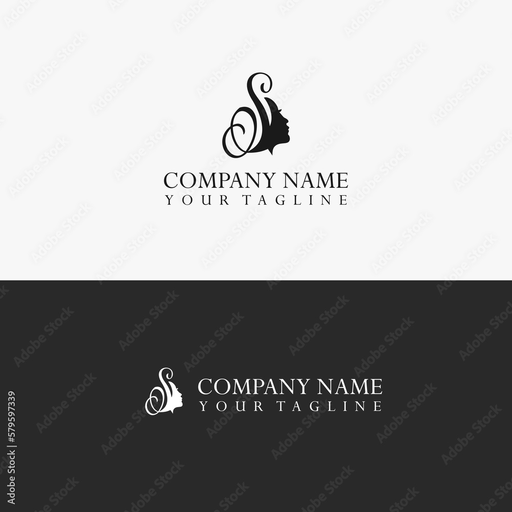 Letter S cursive with women face vector logo design with isolated ...