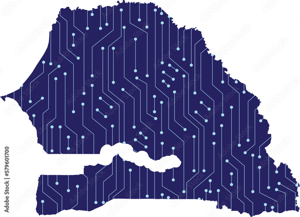 Map of Senegal, network line,dot and structure on dark background with ...
