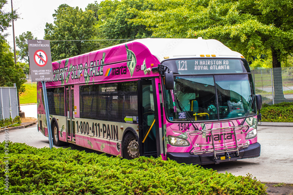 Marta Kinsington Transit Station A Pink Marta Bus With Advertisements Marta Kinsington Transit Station A Pink Marta Bus With Advertisements