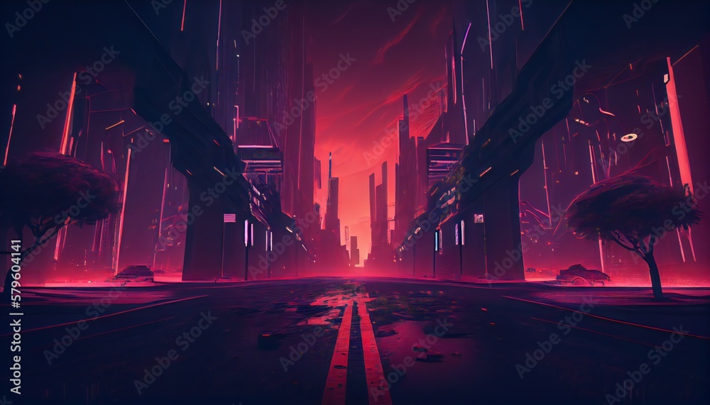 3d abstract neon background of post apocalyptic concept. Glowing ...