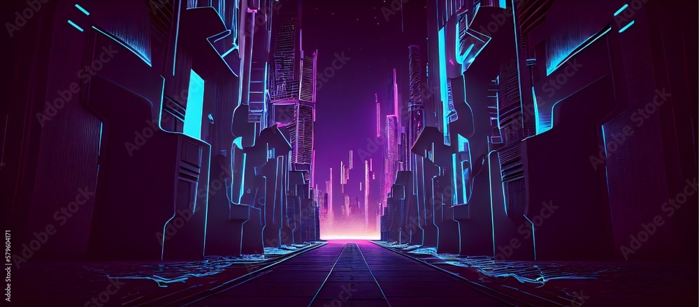 3d abstract neon background of post apocalyptic concept. Glowing ...