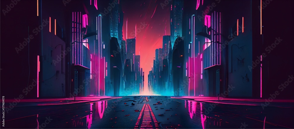 3d abstract neon background of post apocalyptic concept. Glowing ...